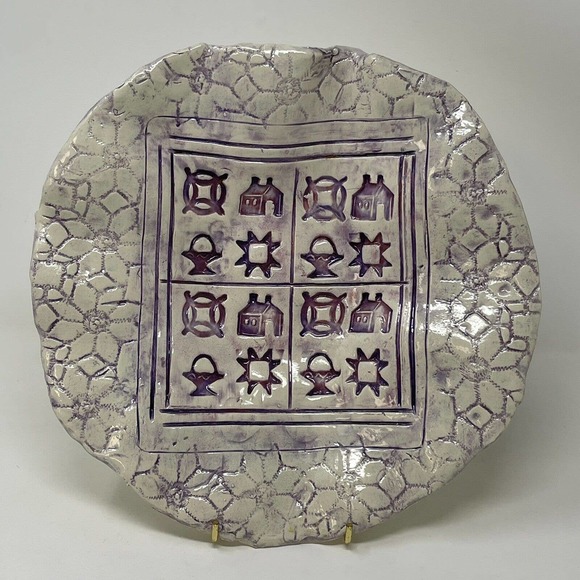 Handmade | Art | Purple Decorative Stamped Ceramic Pottery Plate ...